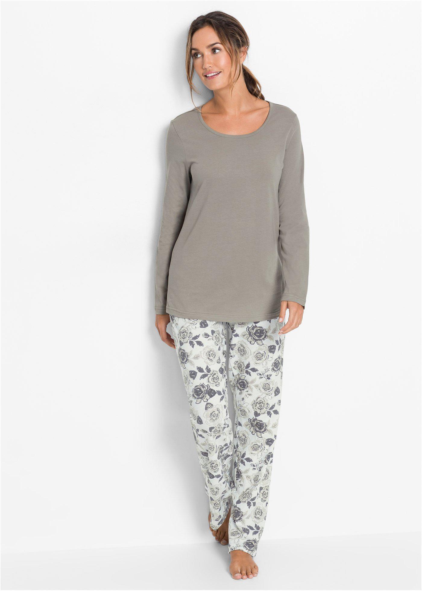 Joli pyjama au style raffiné - gris/blanc imprimé