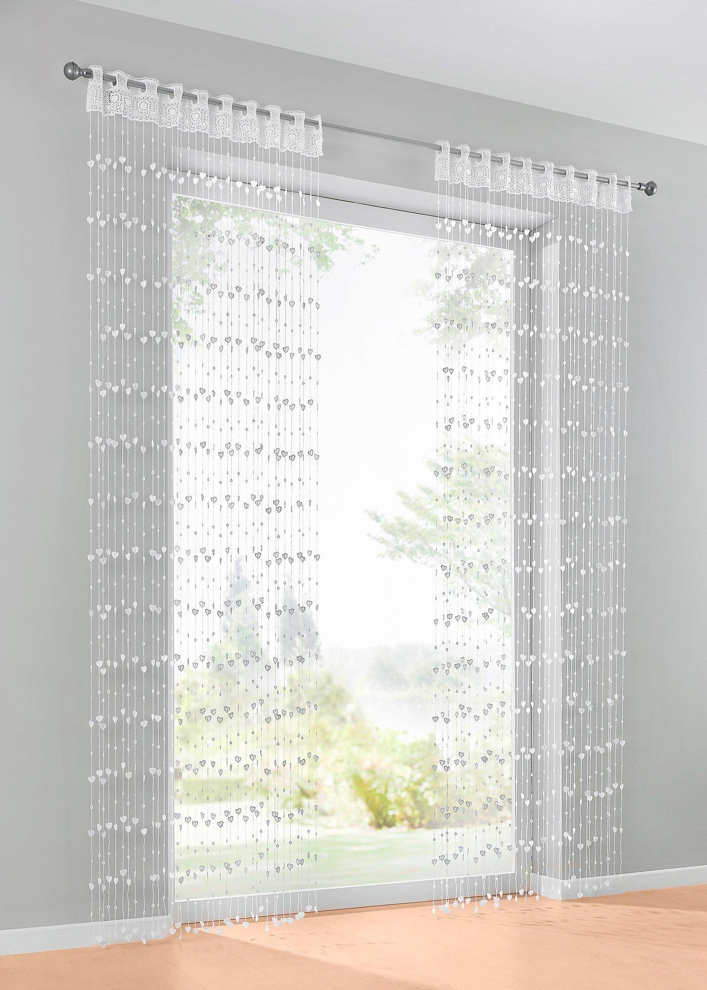 Rideau de fils avec détails décoratifs - blanc, œillets passe-tringle