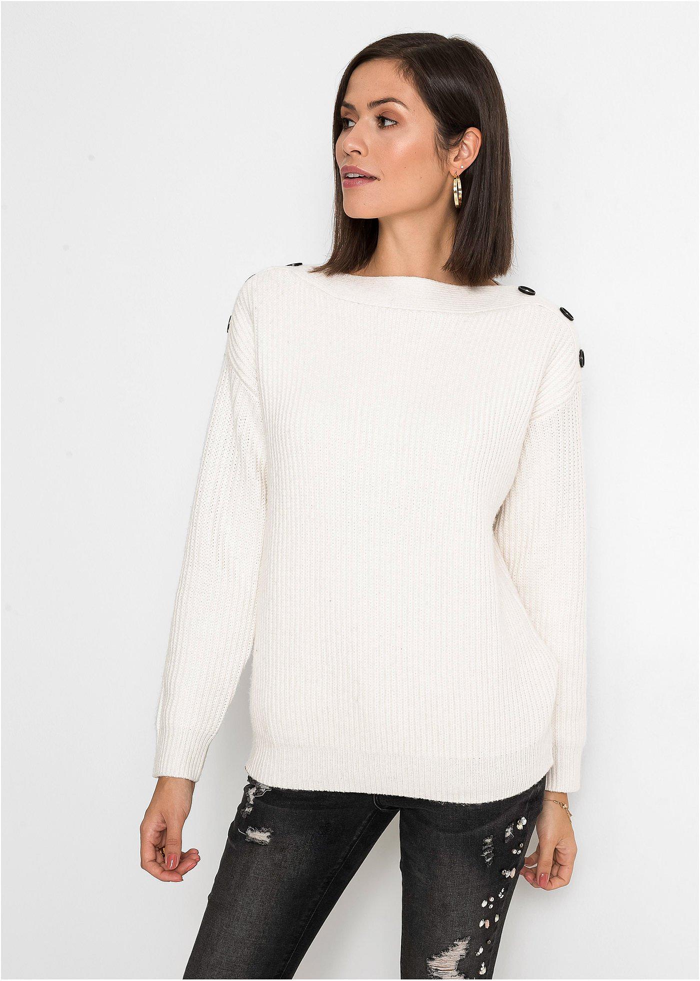 Pull moderne à boutons - blanc cassé