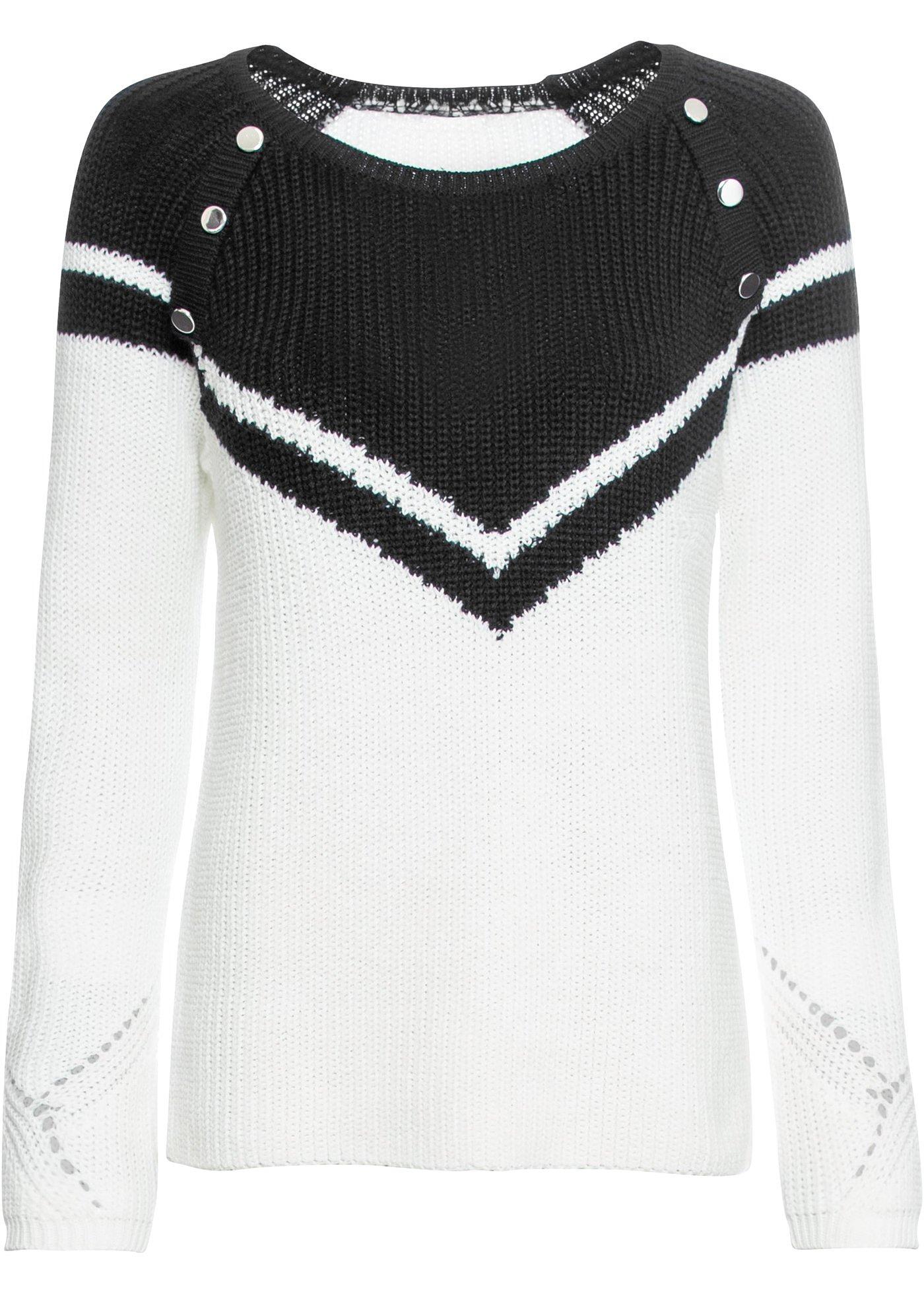 Pull à boutons - noir/blanc