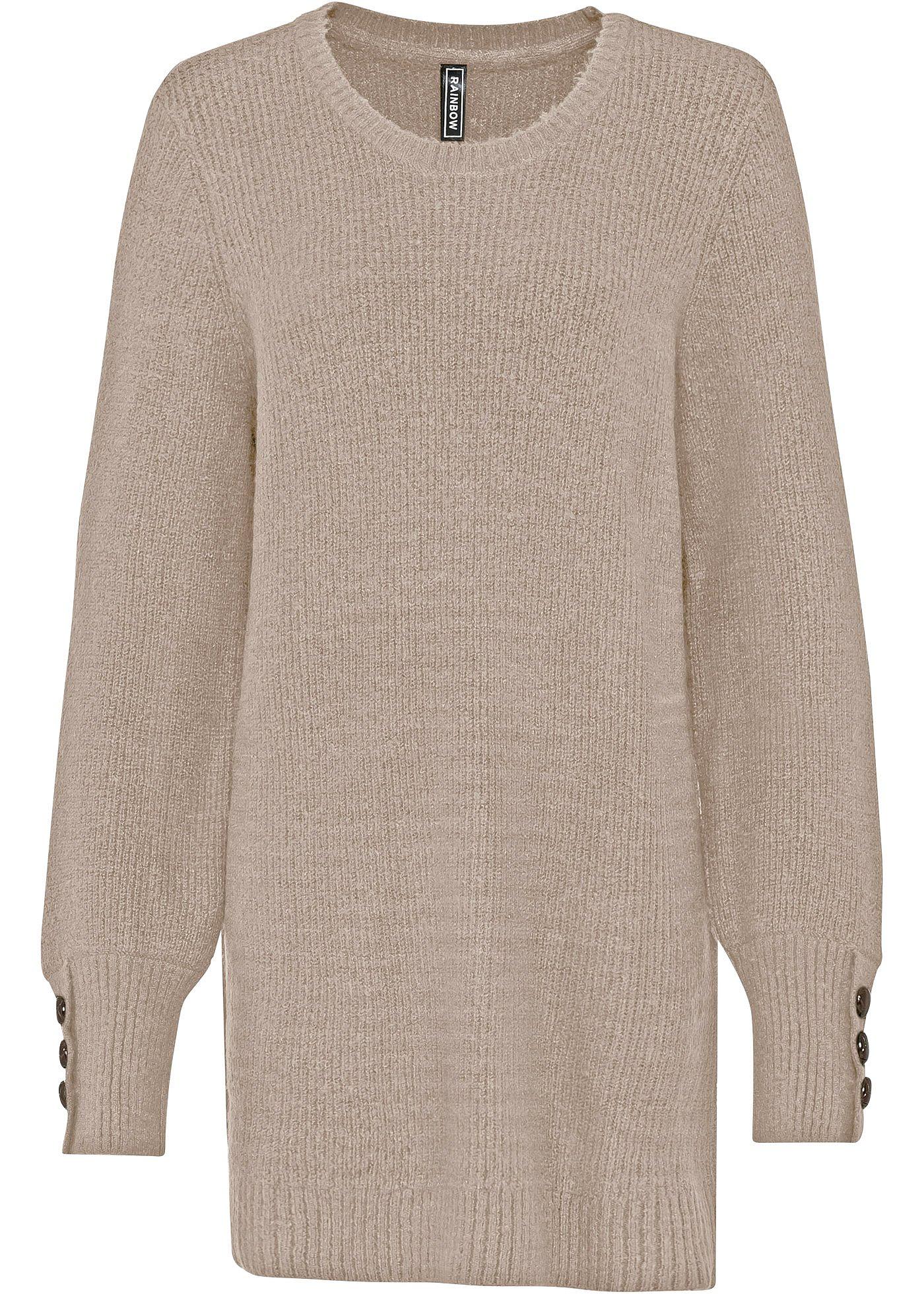 Pull confortable avec manches ballon et col rond - beige