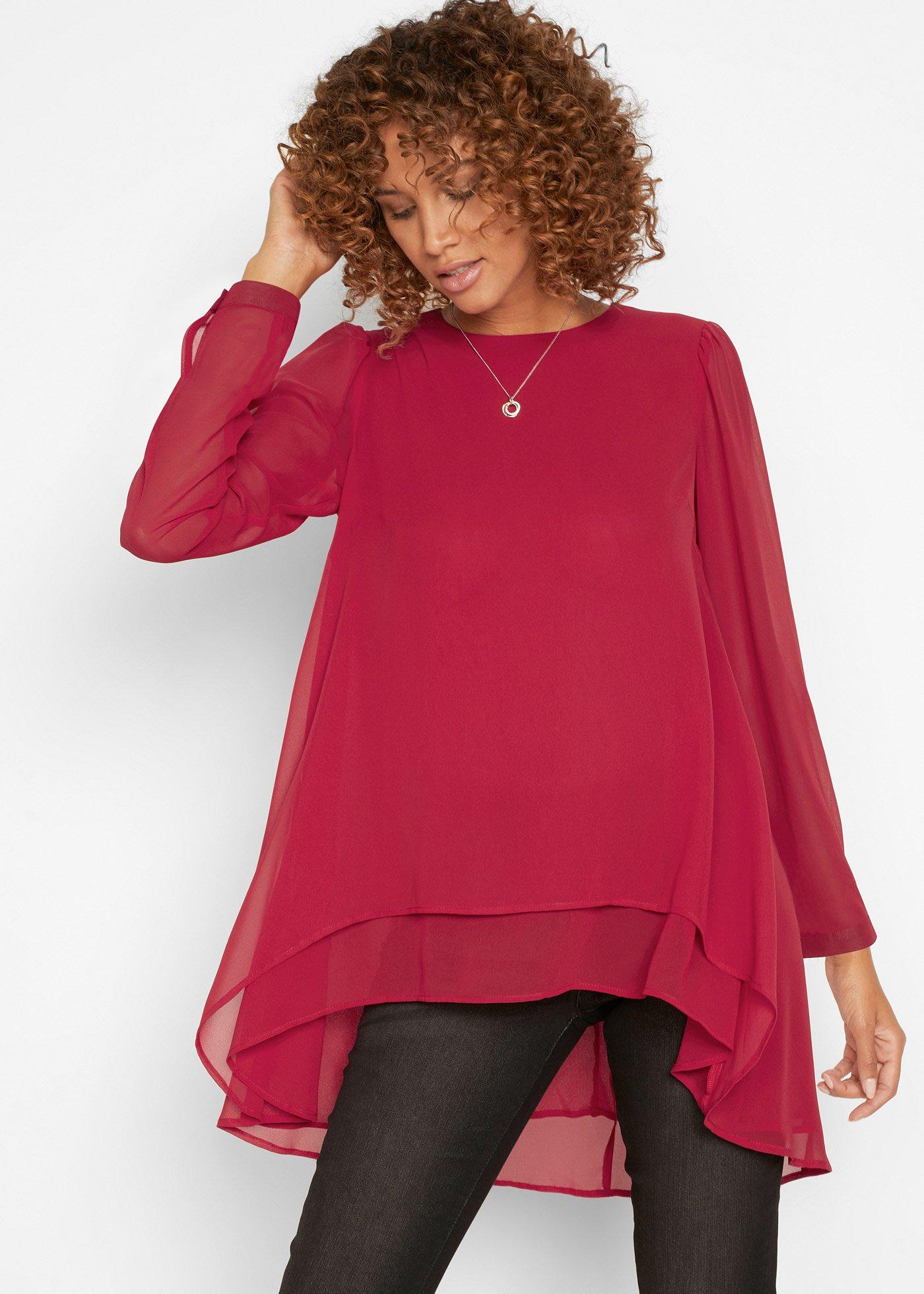 Tunique courte-longue tendance - rouge couchant