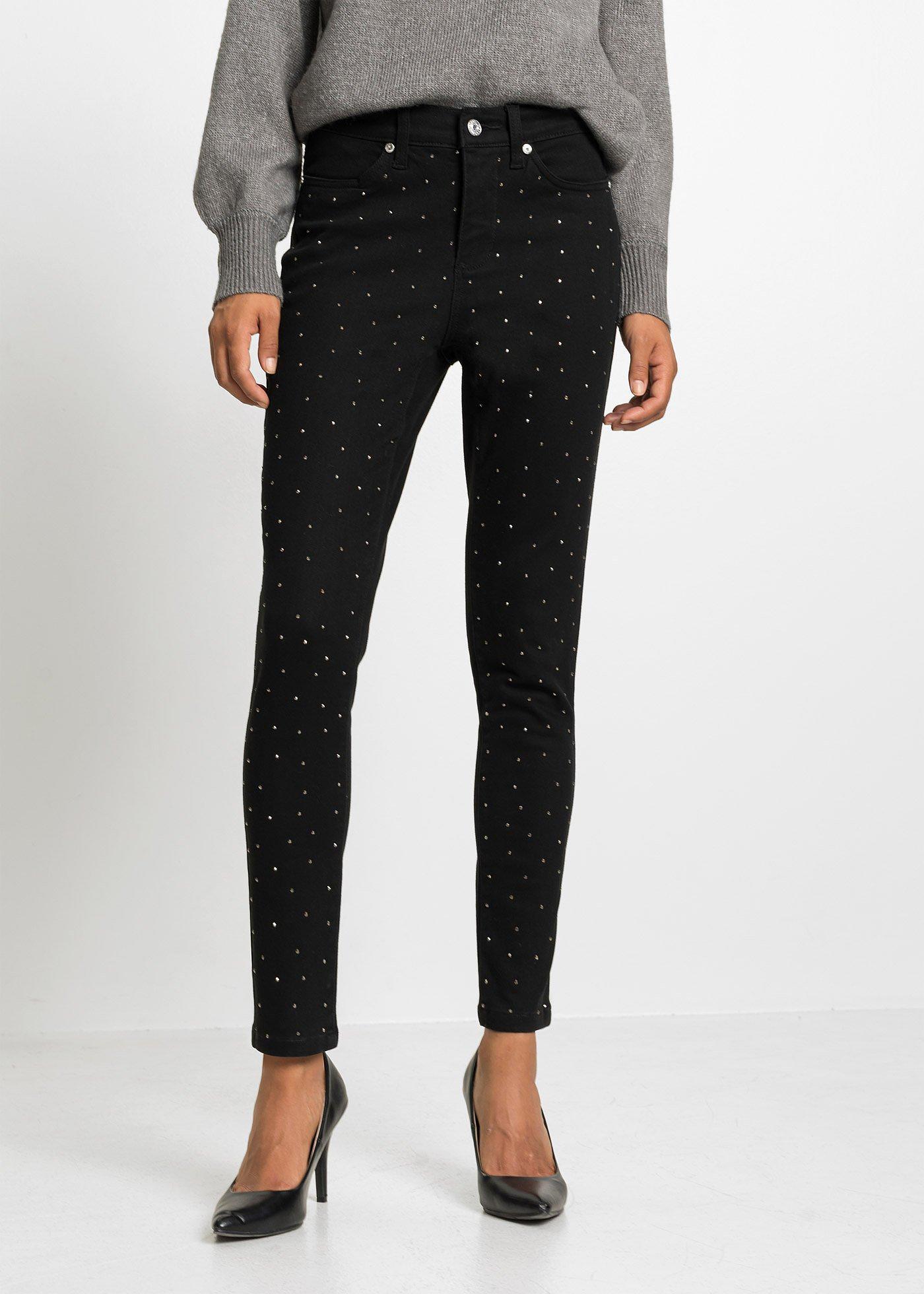 Jean extensible mode avec application de strass stylée - noir denim