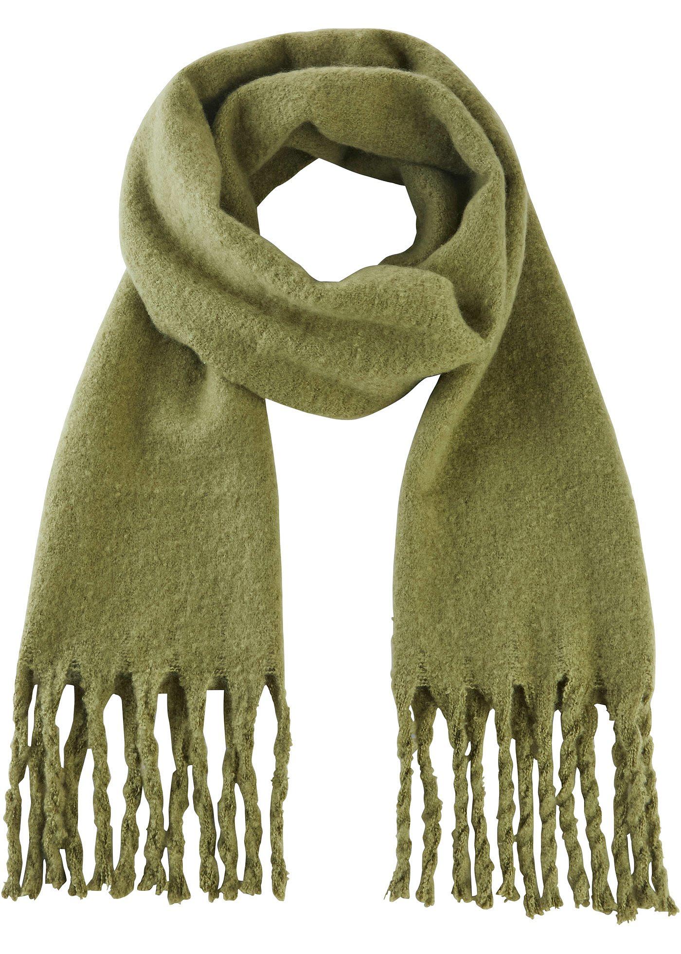 Écharpe sobre à franges - vert loden chiné