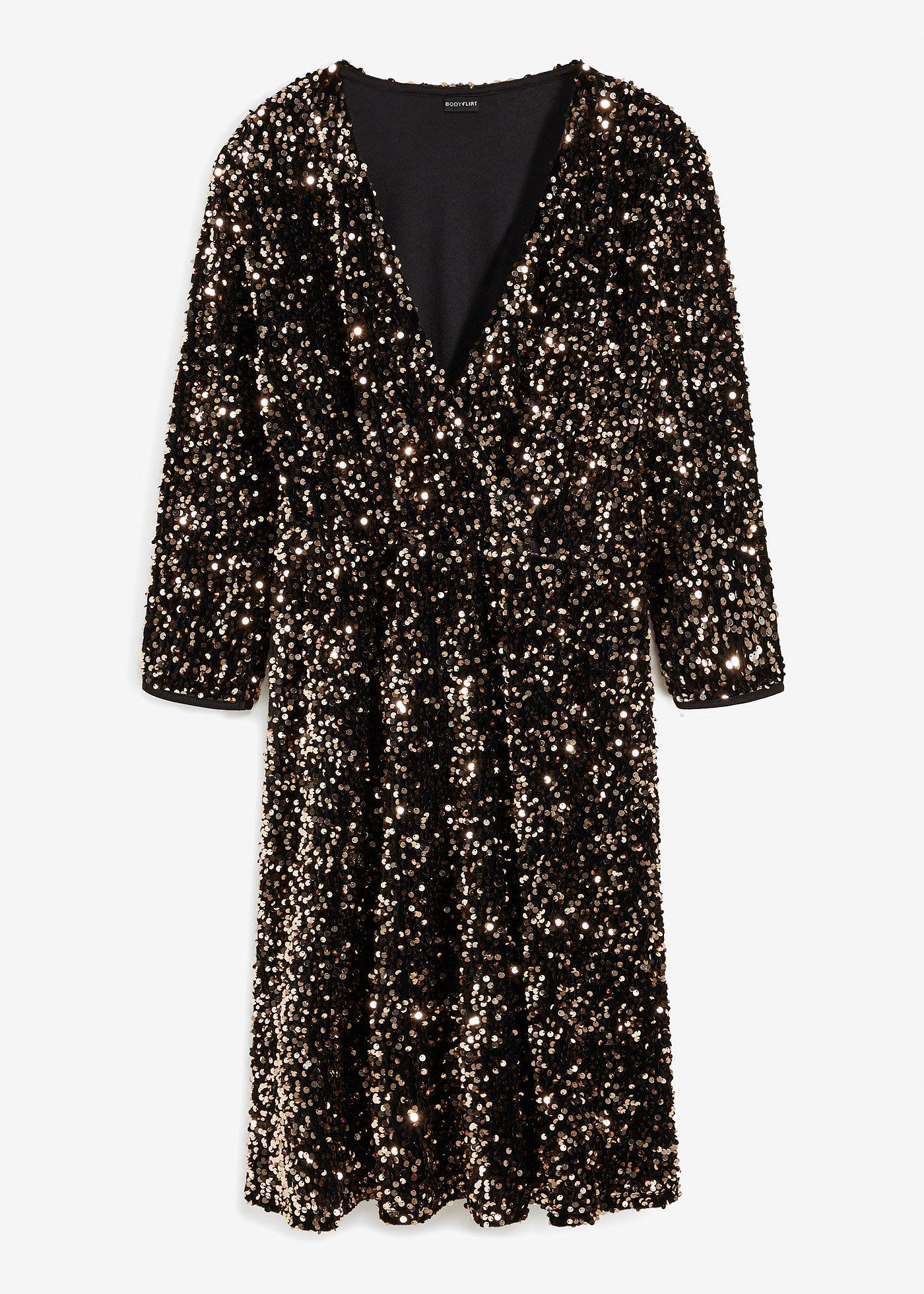 Robe féminine en velours ornée de sequins. - noir/doré rose