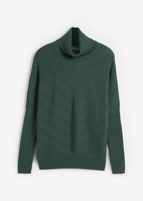 Pull col roulé classique - vert foncé