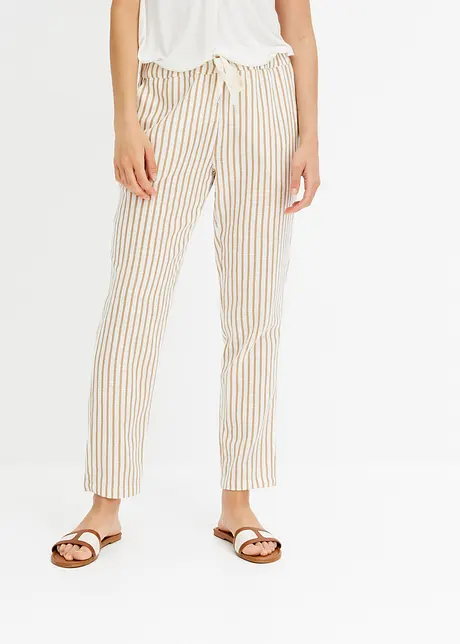 Pantalon tendance, aspect lin - écru/beige rayé