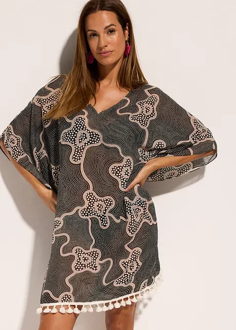 Jolie robe-tunique de plage transparente - noir/beige