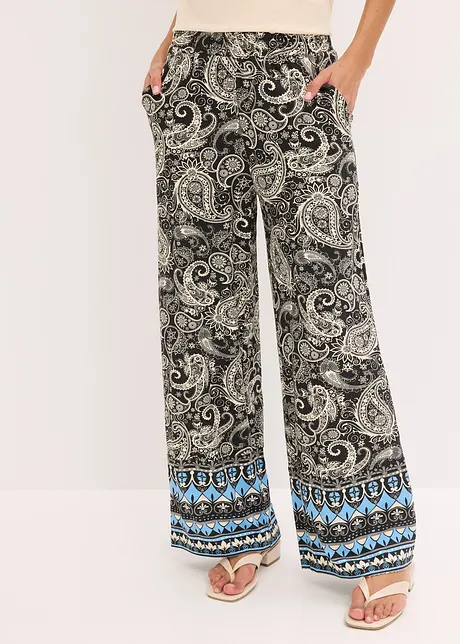 Pantalon large avec un joli motif - noir/écru paisley