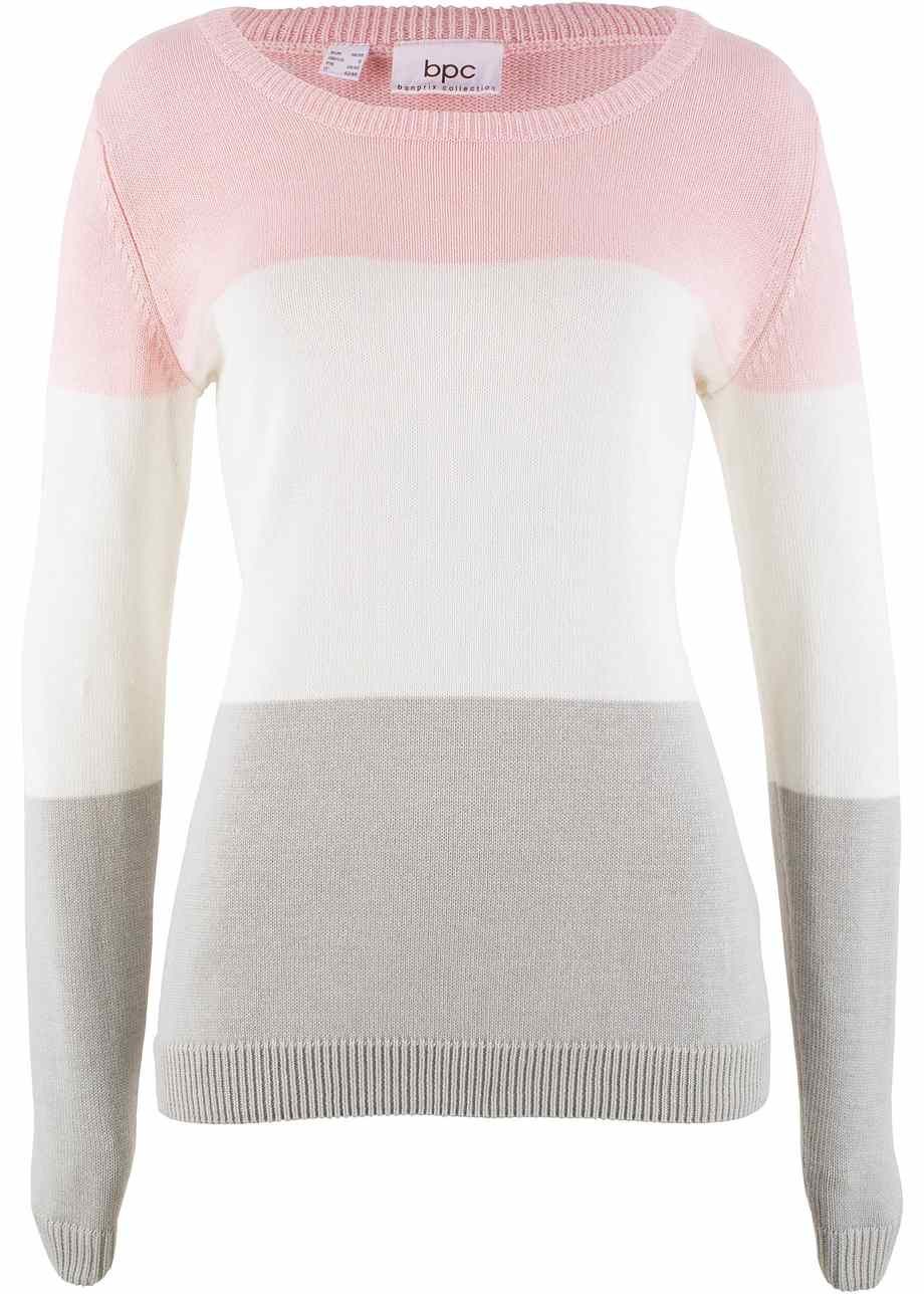 Pull tricoté à manches longues - rose dragée rayé