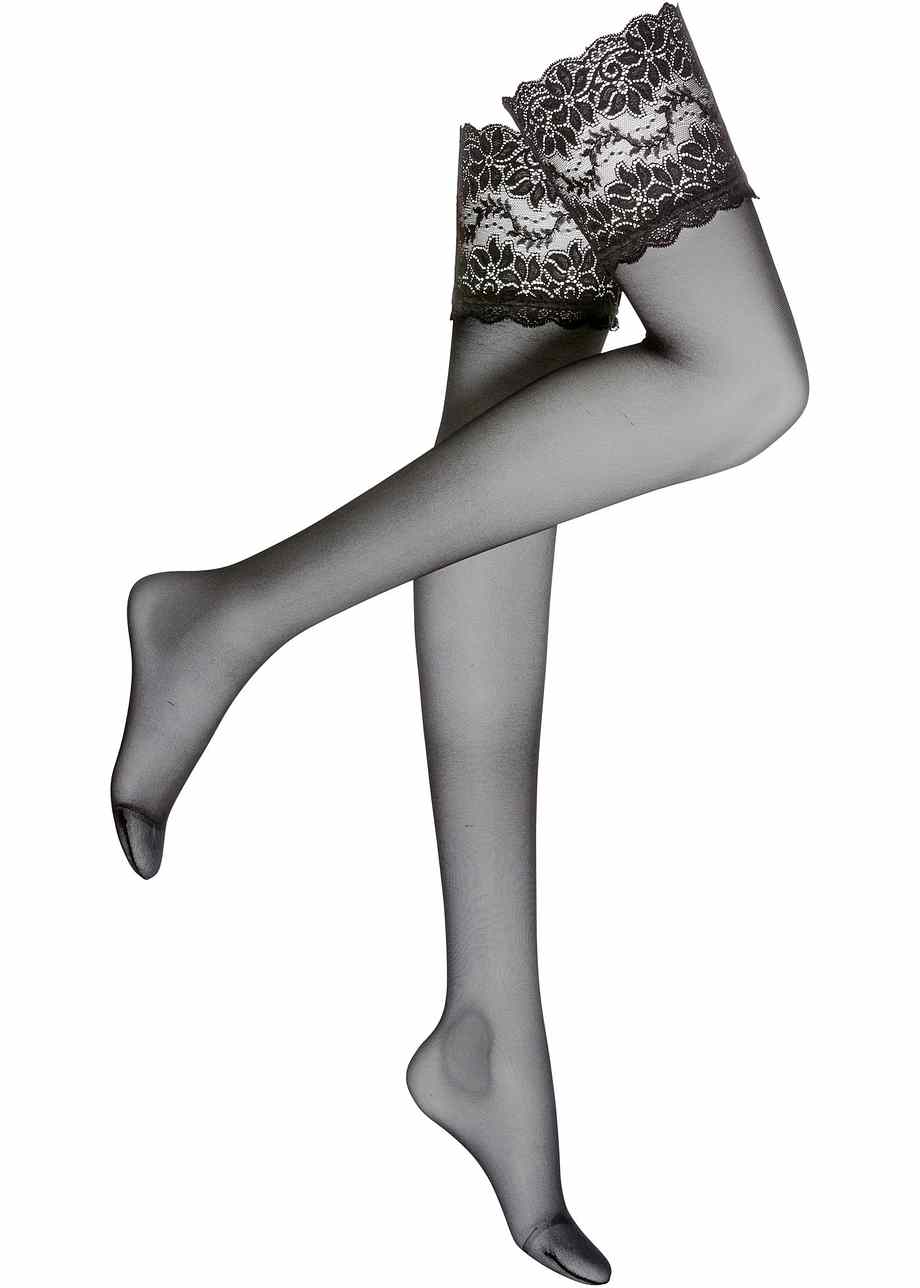 Bas pour jarretelles avec large bande en dentelle - noir