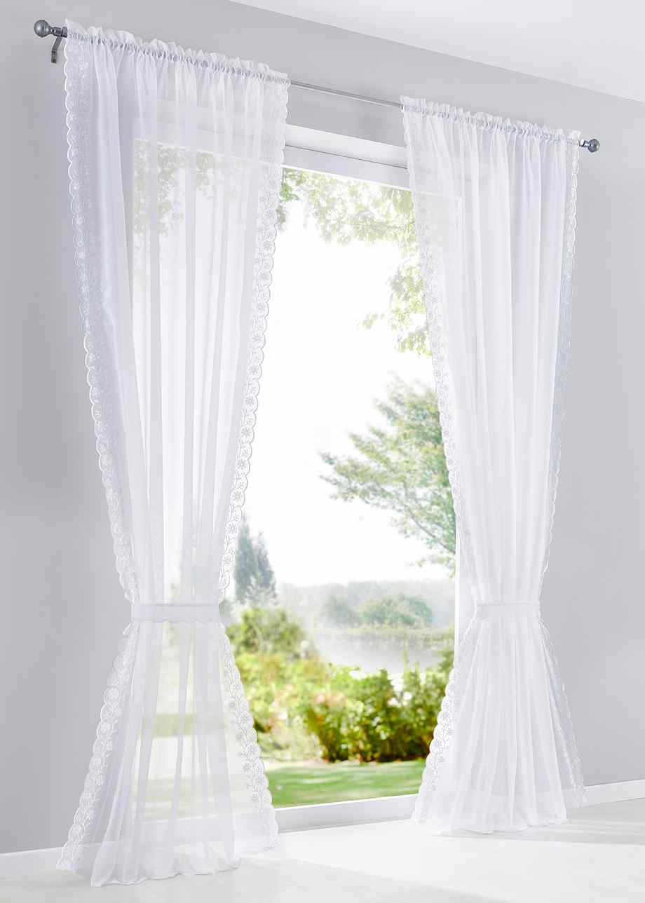 Voile transparent avec broderie - blanc, coulisse passe-tringle