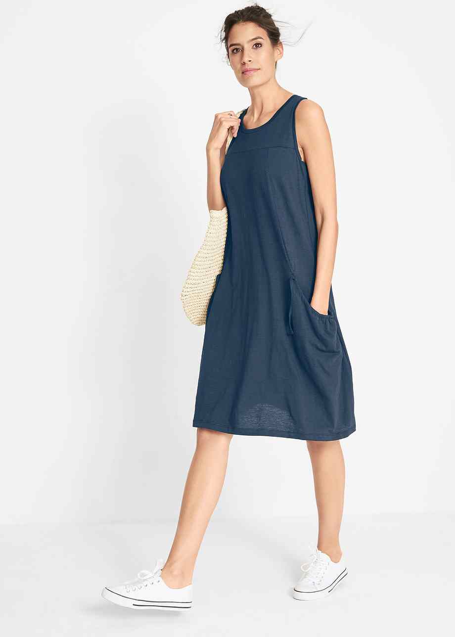 Robe en jersey coton avec poches - bleu foncé