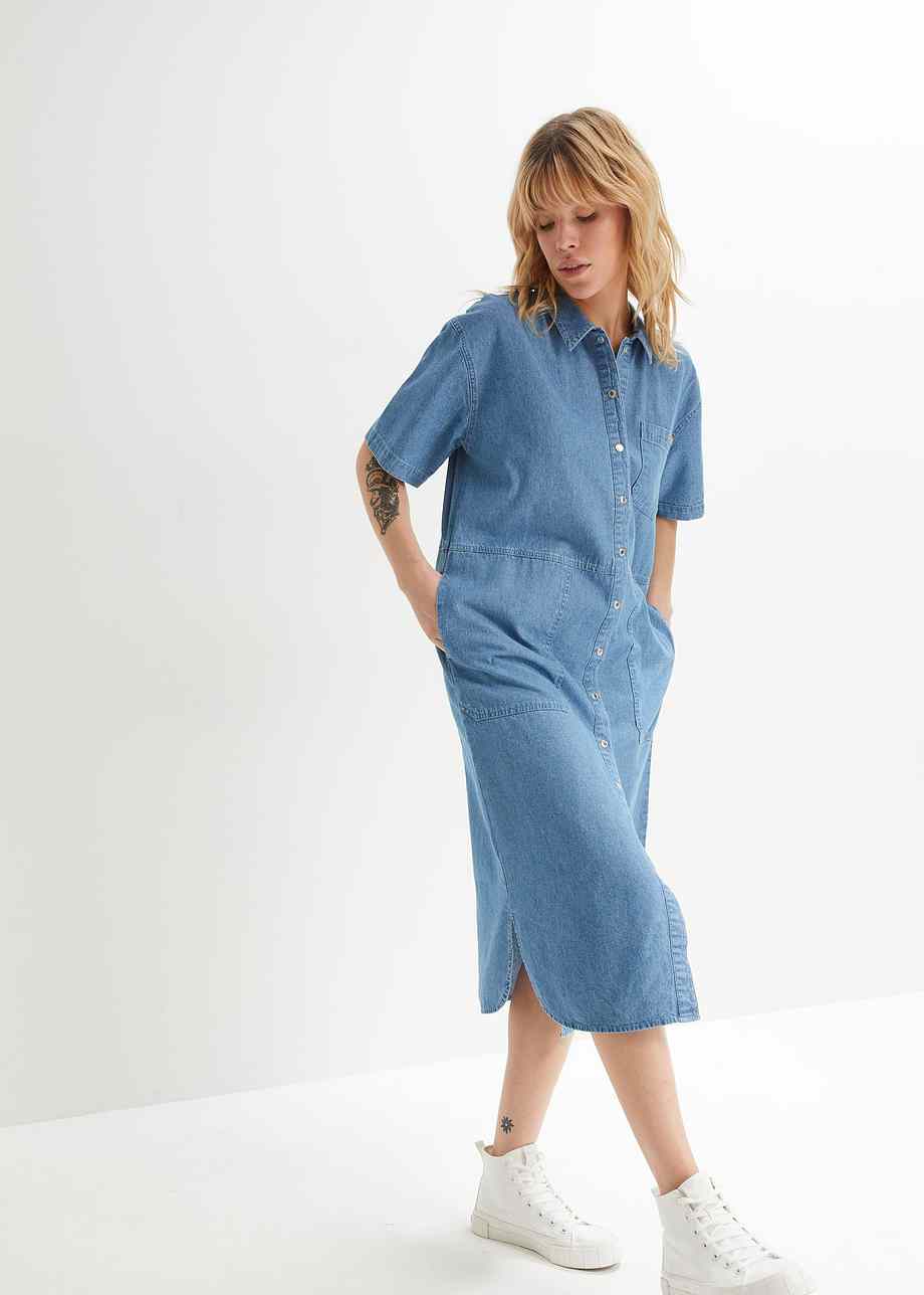 Robe en jean décontractée avec patte de boutonnage - denim bleu glacier