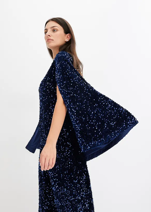 Robe longue, moderne et féminine en velours doux avec des sequins et de longues manches cape ...