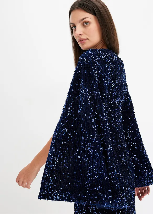 Robe longue, moderne et féminine en velours doux avec des sequins et de longues manches cape ...
